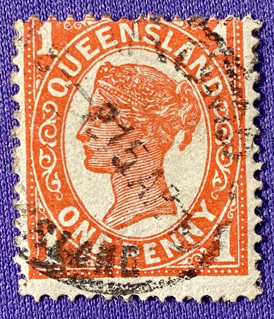 1003:: Stamp, 1897, Queensland, Australia, brick red 1p, Queen Victoria ...