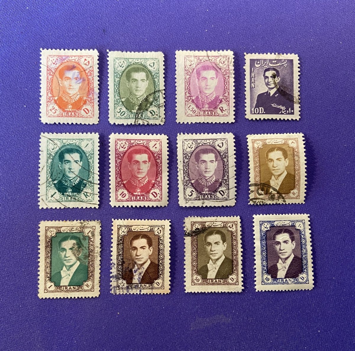 1116:: 12 Stamps, 1950s, Iran, Persia, Mohammad Reza Shah Pahlavi ...