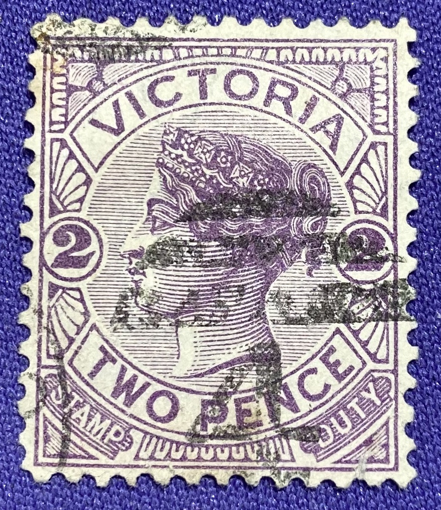 1372:: Stamps, Victoria, 1885-1886, violet two pence, Queen Victoria ...